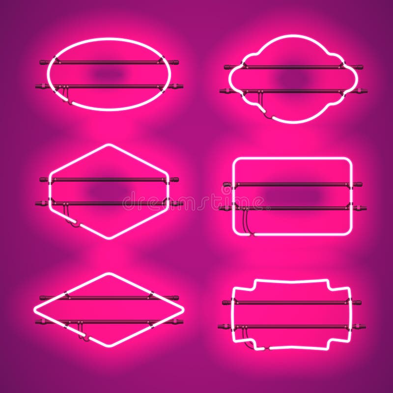 Set of Realistic Glowing Purple Neon Frames Stock Vector - Illustration ...