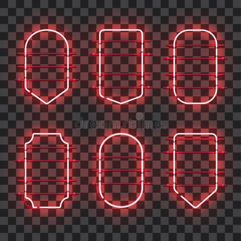 Set of Realistic Glowing Red Neon Frames Stock Vector - Illustration of ...