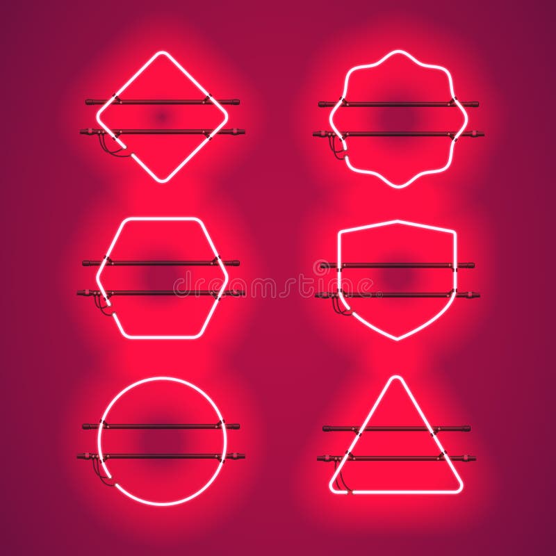 Set of Realistic Glowing Red Neon Frames Stock Vector - Illustration of ...