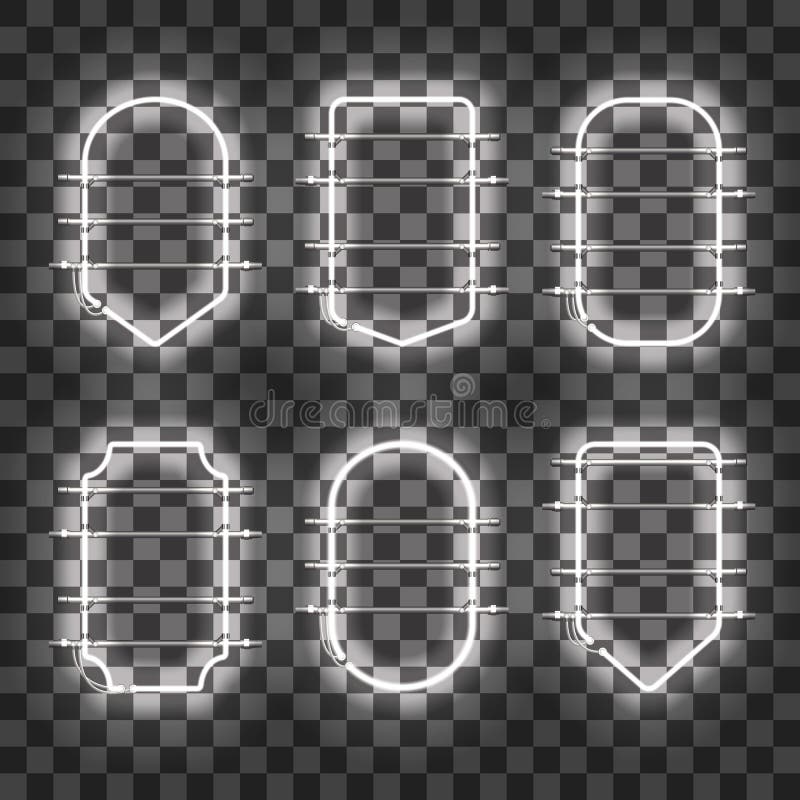 Set of Realistic Glowing White Neon Frames Stock Vector - Illustration ...