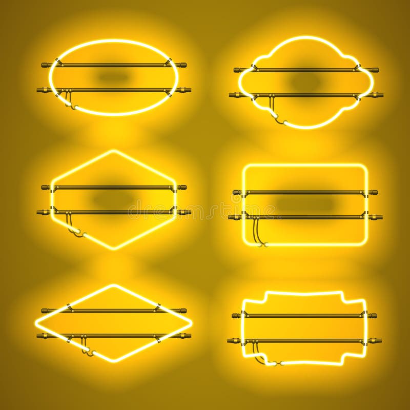 Set of Realistic Glowing Yellow Neon Frames Stock Vector - Illustration ...