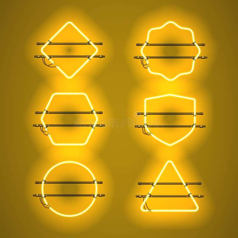 Set of Realistic Glowing Yellow Neon Frames Stock Vector - Illustration ...
