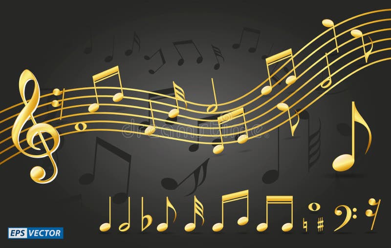 Set of Realistic Gold Musical Notes or Musical Notes Symbols in Golden ...