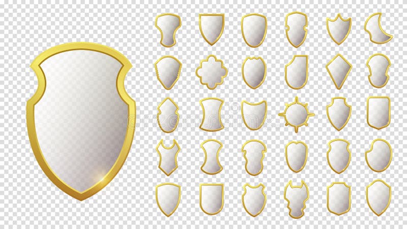 Set of Realistic Golden Heraldic Shields. Glass and Glossy Shield ...