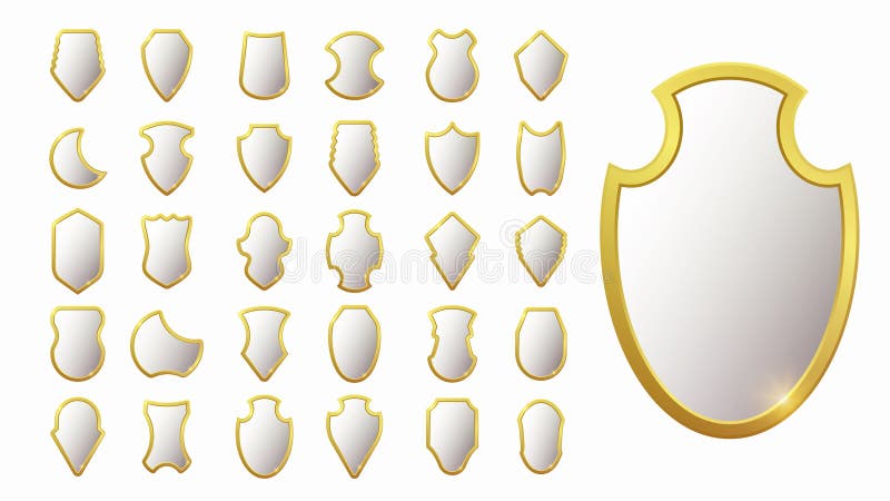 Set of Realistic Golden Heraldic Shields. Glass and Glossy Shield ...