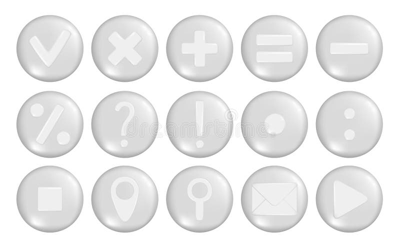 Set of Realistic Gray 3d Mathematical Symbol, Location, Mail Envelope ...