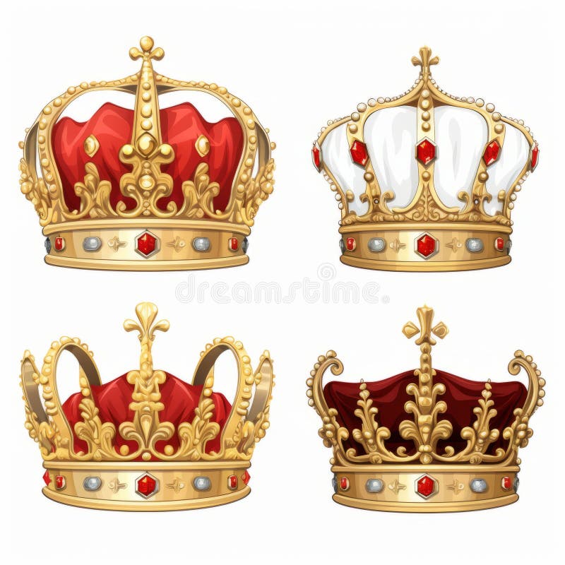 Contemporary Symbolism: Four Highly Realistic Golden Crowns on White ...