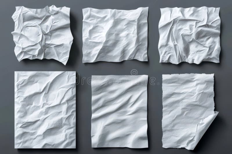 Set of Realistic Illustrations of Crumpled and Wrinkled White Paper ...