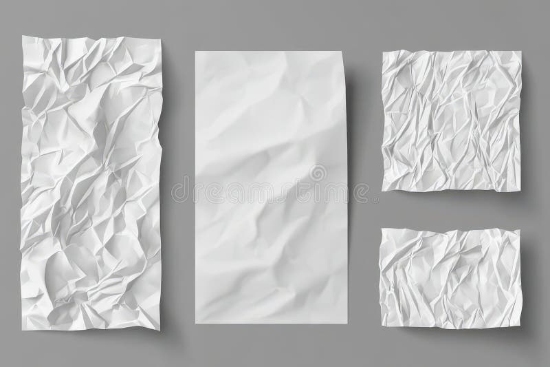 Set of Realistic Illustrations of Crumpled and Wrinkled White Paper ...