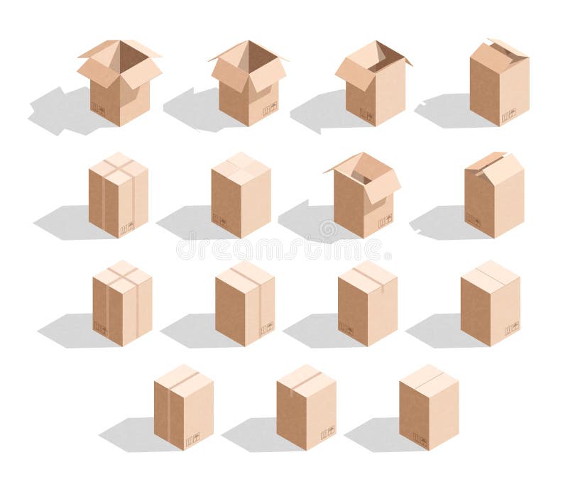 Set of 15 Realistic Isometric Cardboard Boxes with Texture Stock Vector ...