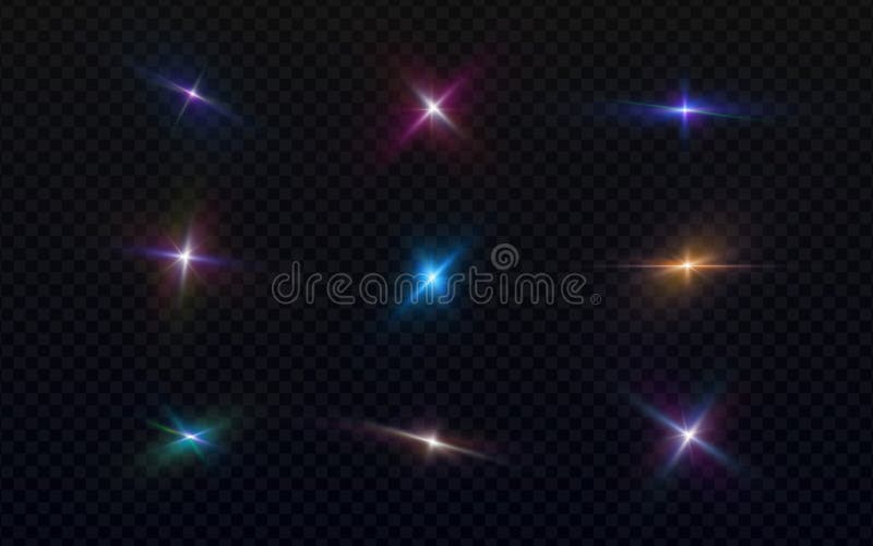 Set of Realistic Light Glare, Bright Lens Flares, Neon Highlight ...