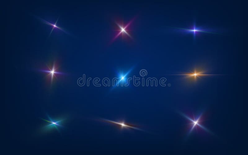 Set of Realistic Light Glare, Highlight. Collection of Beautiful Bright ...