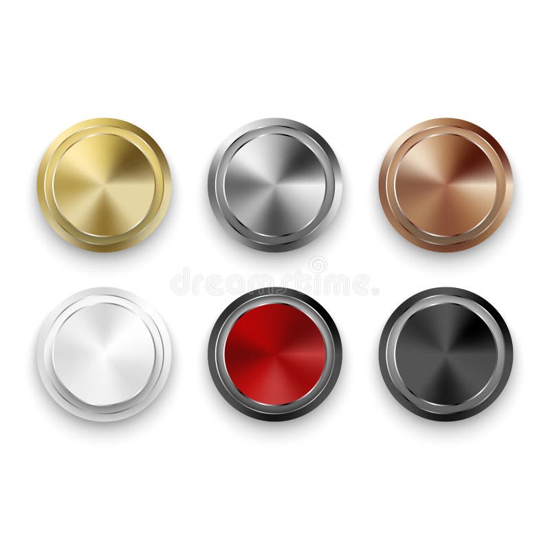 Set of Realistic Metal Button Stock Vector - Illustration of knob ...