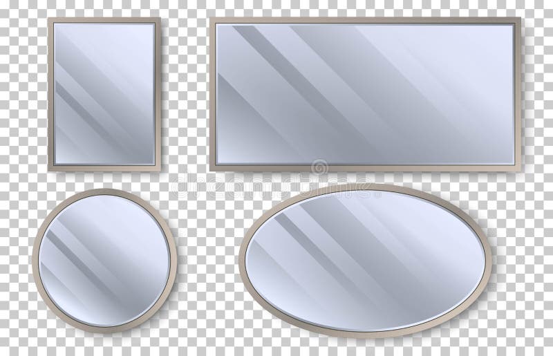 Set of Mirrors with Reflection in Silver Frame. Realistic Mirrors with ...