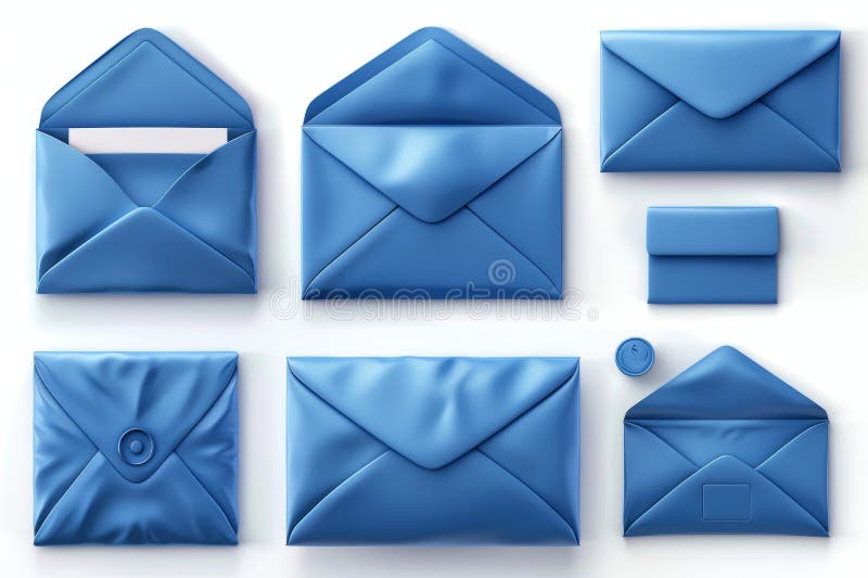 Set of Realistic Mockups of Blue Envelopes on White Background Stock ...