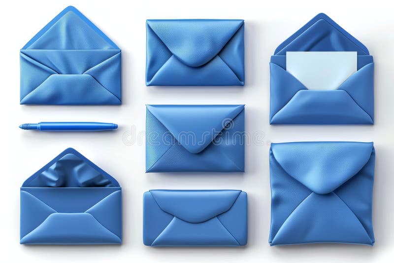 Set of Realistic Mockups of Blue Envelopes on White Background Stock ...