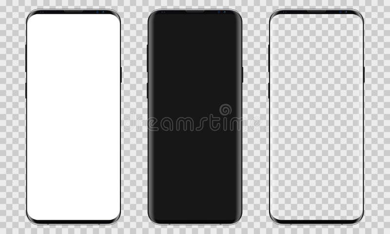 Mobile Phone with Black White Blank and Transparent Screen. Set of ...