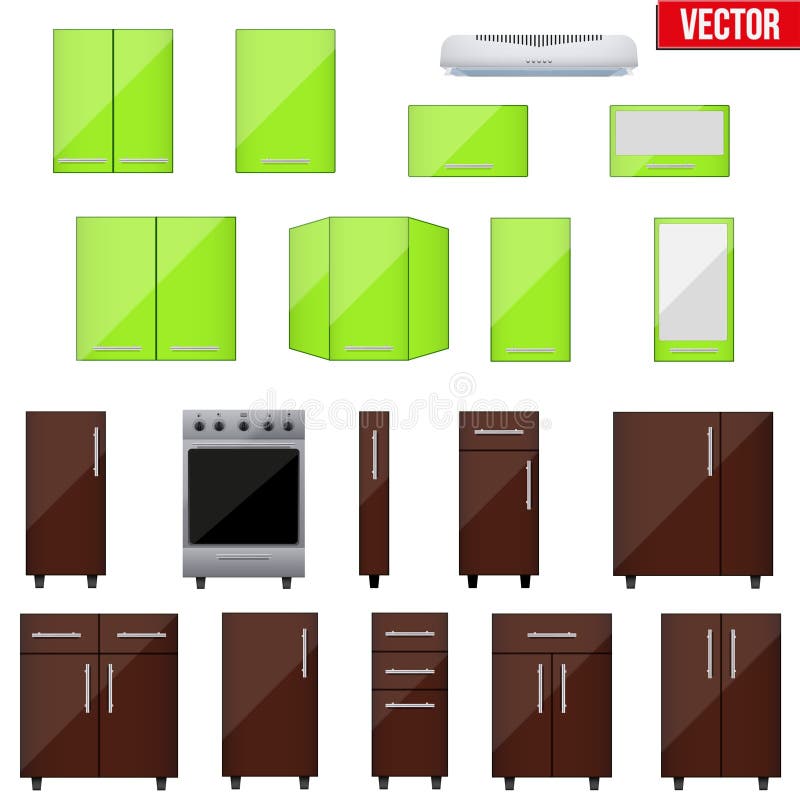 Set of Realistic Modular Kitchen Objects. Stock Vector - Illustration ...