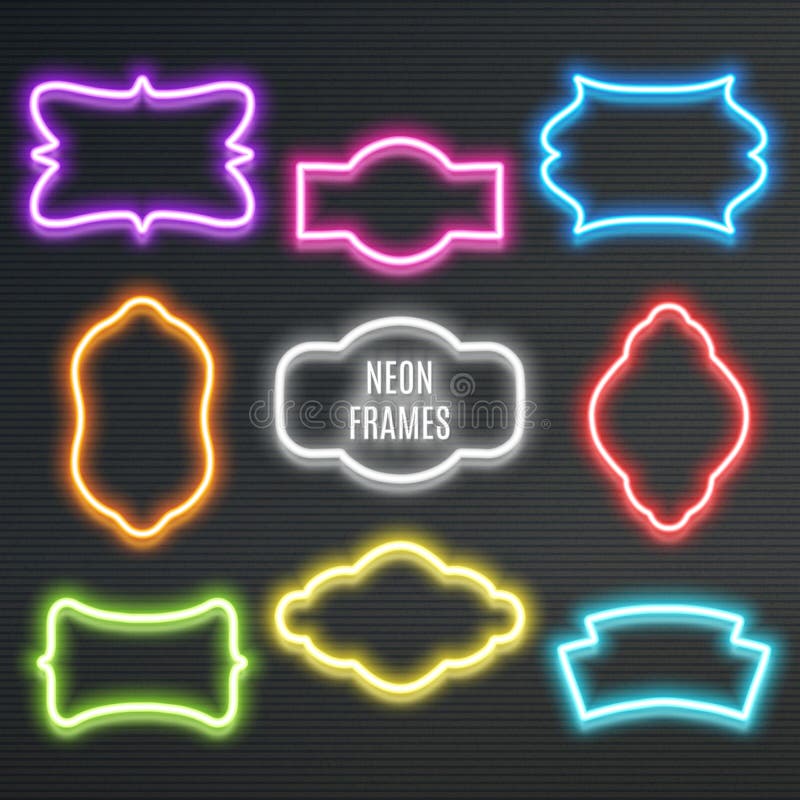 Neon Frames Set of Six in Square and Rectangle Style Stock Vector ...