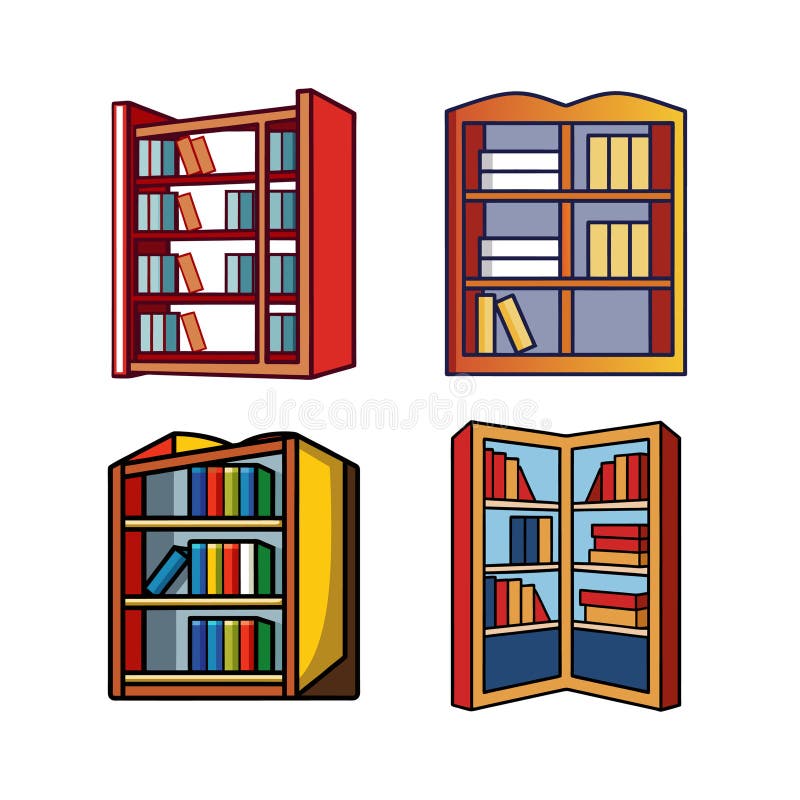 Set of Realistic Open Bookcase for Stylish Interiors Stock Vector ...