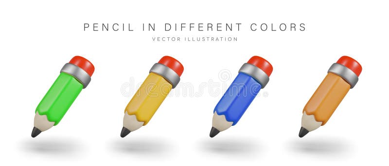 Set of Realistic Pencils of Different Colors. Vector Objects in ...