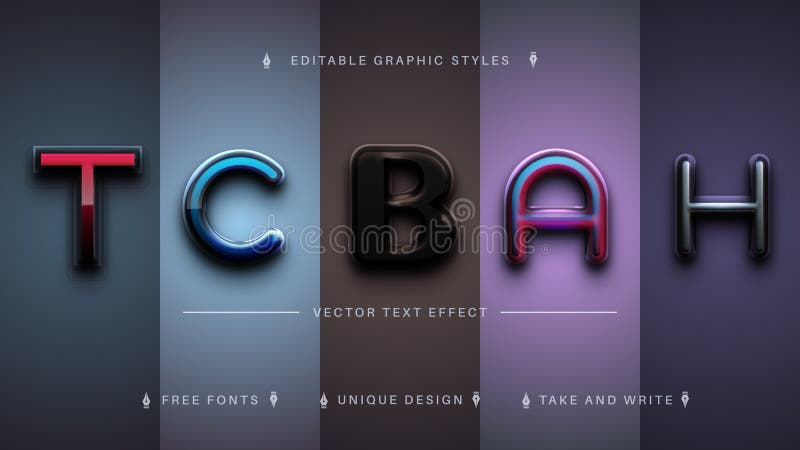 Set 5 Realistic Plastic Editable Text Effects, Font Styles Stock Vector ...