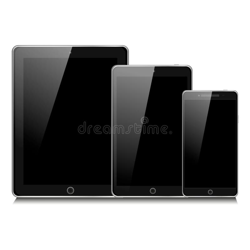 Set of Realistic Portable Devices. Black Tablet Mini Pad, and Mobile ...