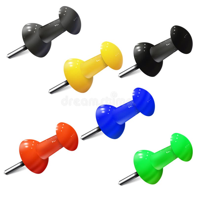 Set of Realistic Push Pins in Different Colors. Thumbtacks Stock Vector ...