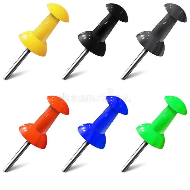 Set of Realistic Push Pins in Different Colors. Thumbtacks Stock Vector ...