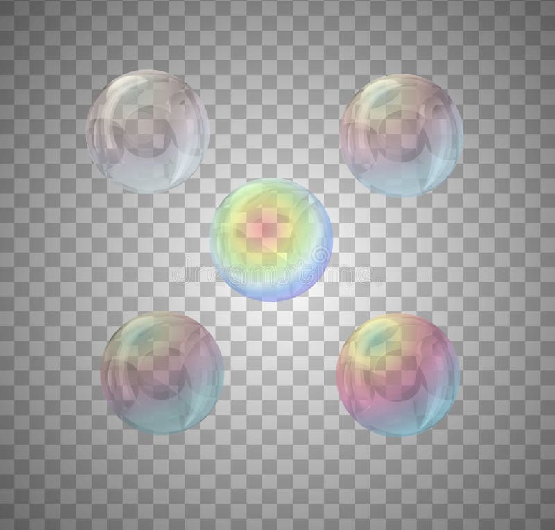 Set of Realistic Rainbow Color Bubbles on Transparent Background Stock ...