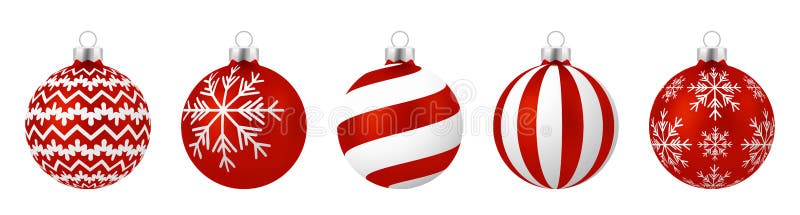 Set of Realistic Red Christmas Balls with Ornament Isolated on White ...