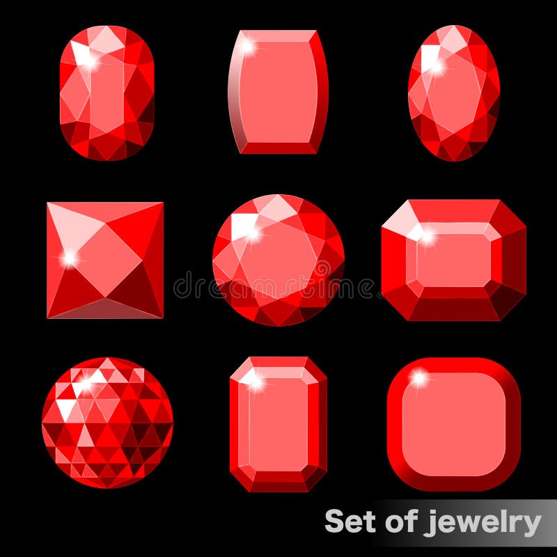Set of Red Gems Ruby of Various Shapes. Stock Vector - Illustration of ...