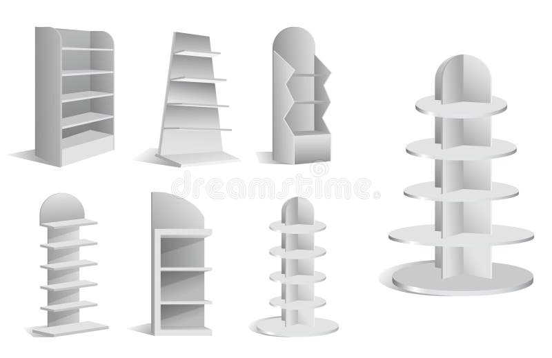 Set of Realistic Retail Store Display Shelving Units Isolated on White ...