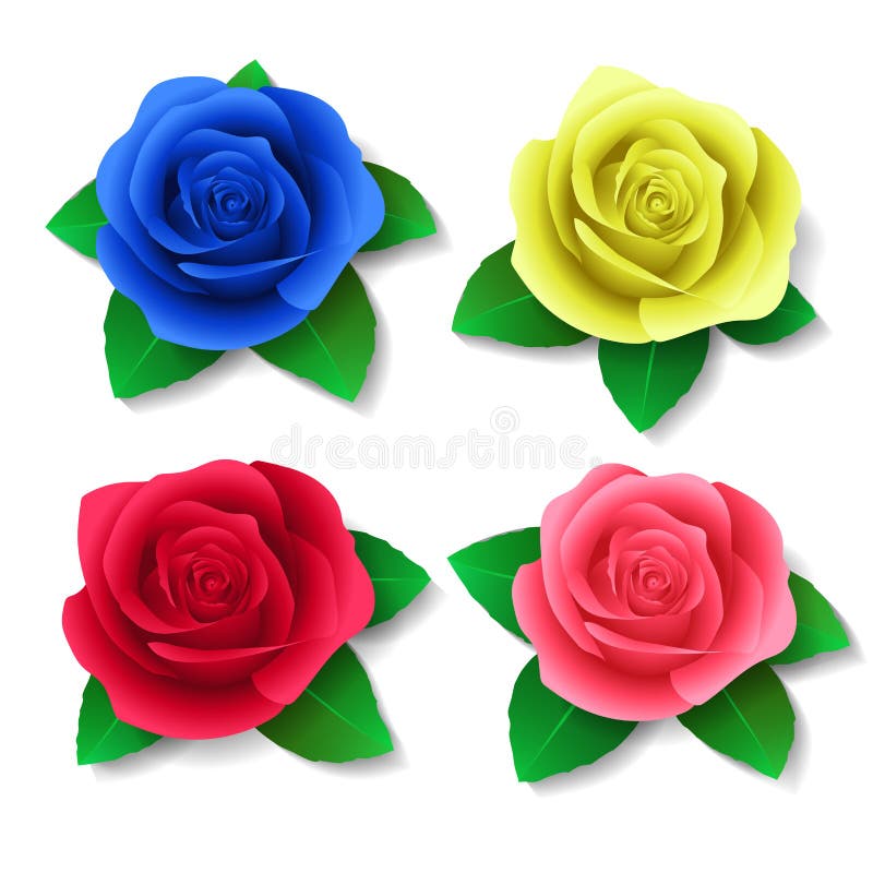 A Set of Realistic Roses in Different Colors. Vector Graphics Stock ...