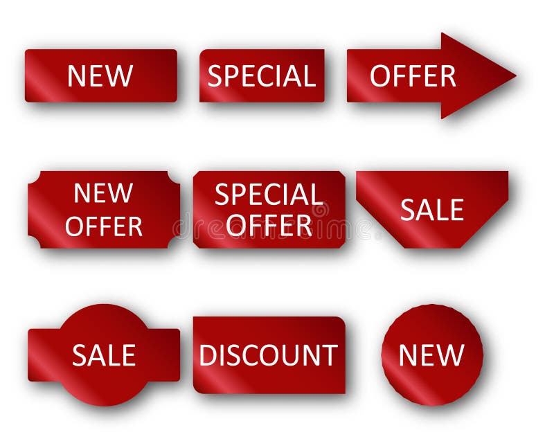 Set of Realistic Sale Tags with Text. Red Ribbon with Sale Tags for ...