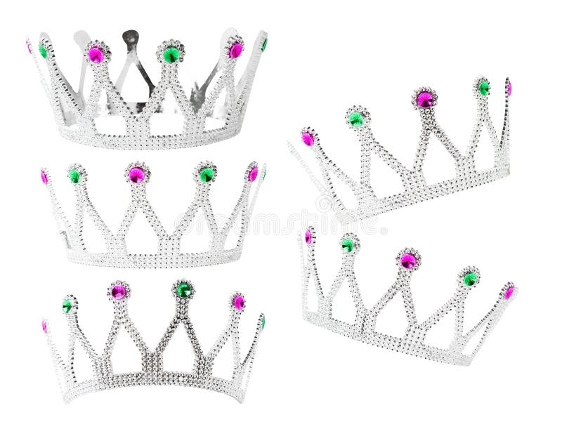 Set of Realistic Silver Crown Isolated on White Background with ...