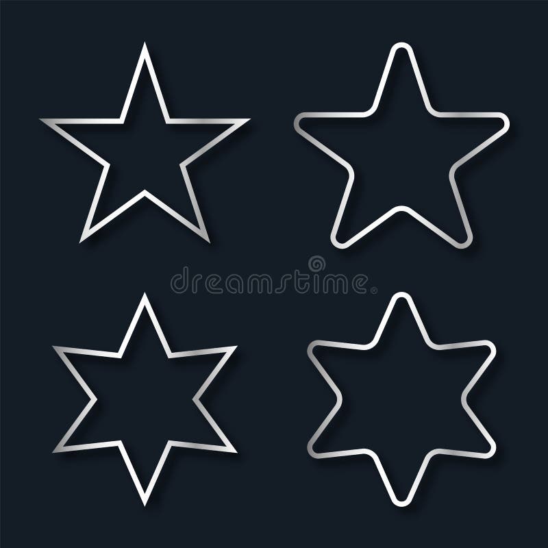 Set Realistic Silver Geometric Figures. Star Shapes with Shadow Stock ...