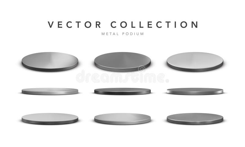 Set of Realistic Silver Metal Stage Podium with Shadow Isolated on ...