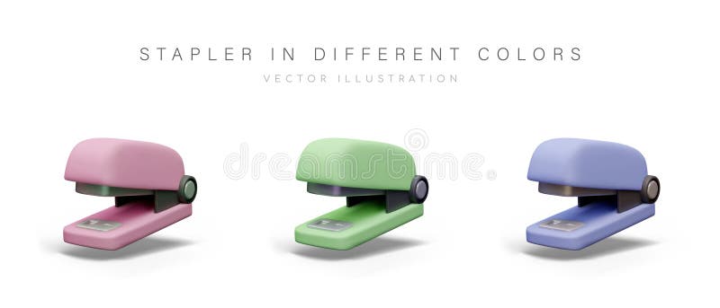 Set of Realistic Staplers, Side View. Vector Models of Different Colors ...