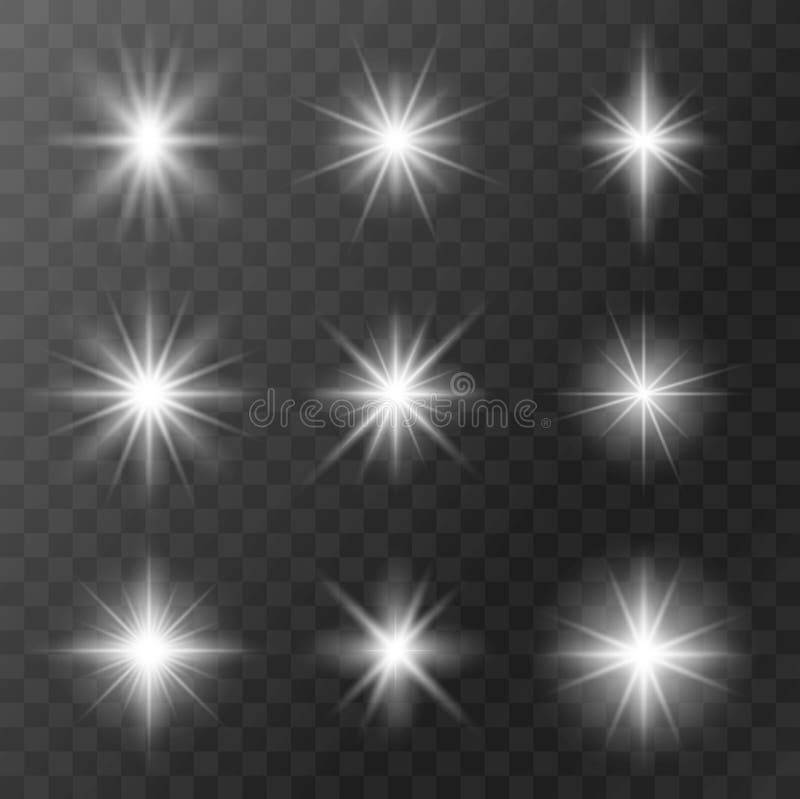 Set of Realistic Stars with Bright Rays of Light Stock Vector ...