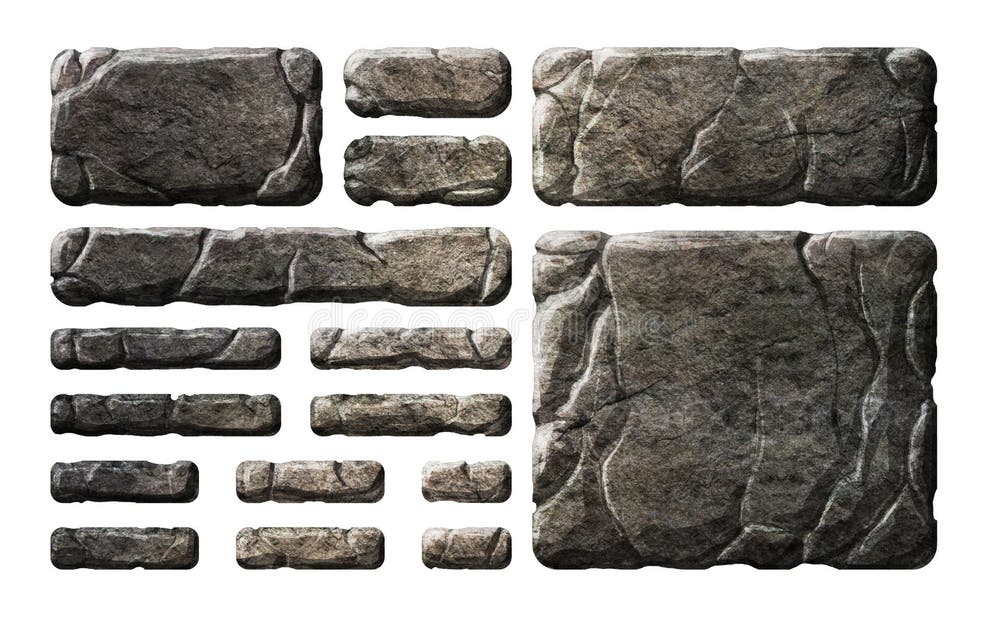 Set of Realistic Stone Interface Buttons and Elements. Stock ...