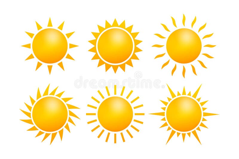 Set Realistic Sun Icon for Weather Design on White Background. Vector ...
