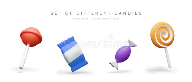 Set of Realistic Sweets. Round and Rectangular Candy in Wrapper ...