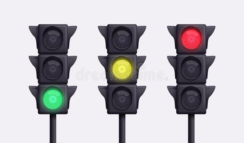 Set of Realistic Traffic Lights in 3D Style, Isolated on a Light ...