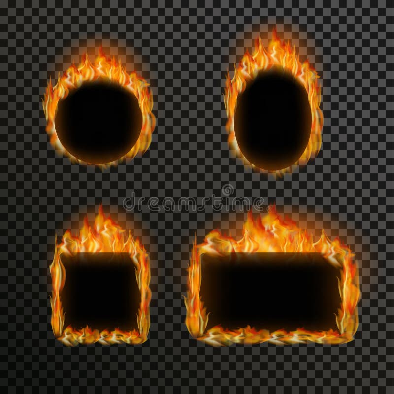 Set of Realistic Transparent Fire Flames on a Plaid Black White Grid ...