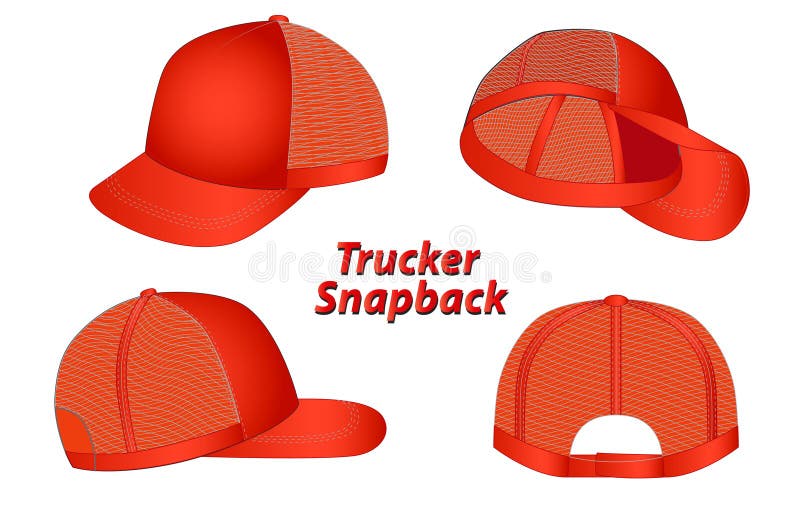 Set of Realistic Trucker Snapback Cap Dimensions, Various Hat ...
