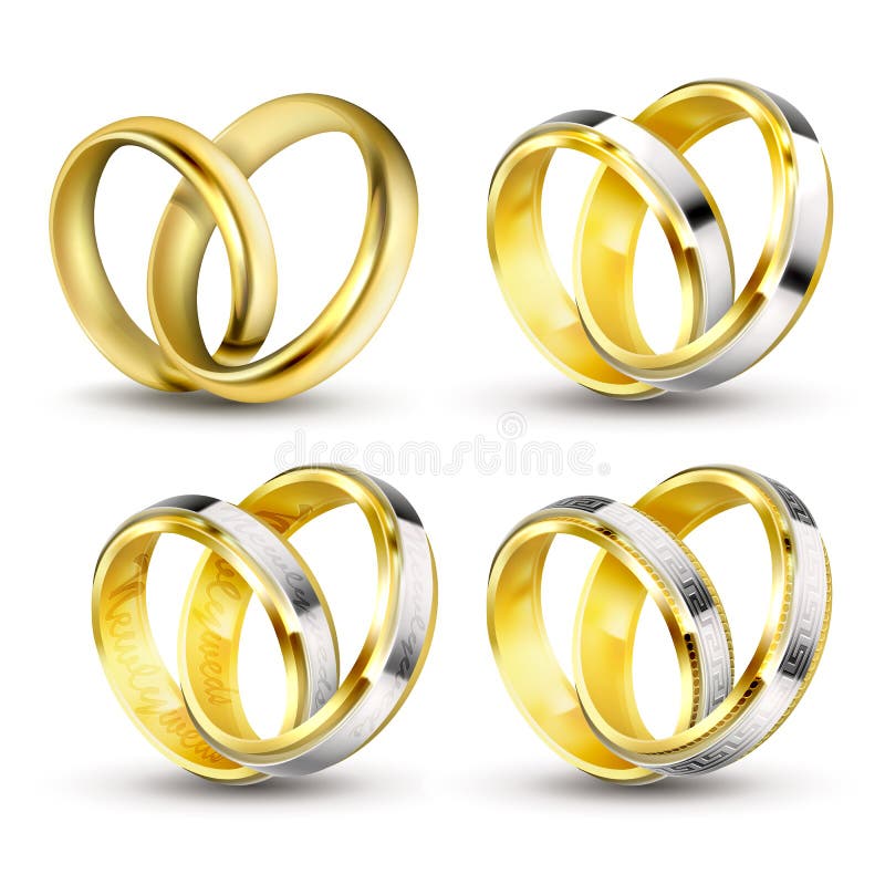 Set of Realistic Vector Illustrations of Gold Engagement Rings with ...