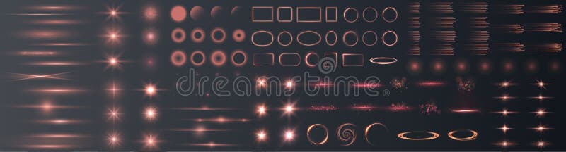 Set of Realistic Vector Red Flares with Highlights. Horizontal Light ...