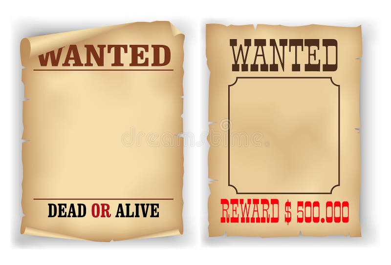 Set of Realistic Wanted Poster Isolated or Vintage Scroll Parchment ...