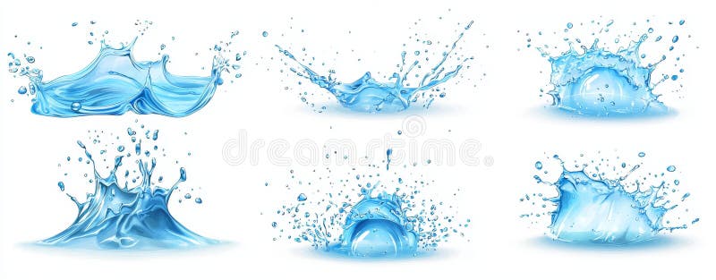 A Set of Realistic Water Splashes Isolated on White. High-quality Water ...